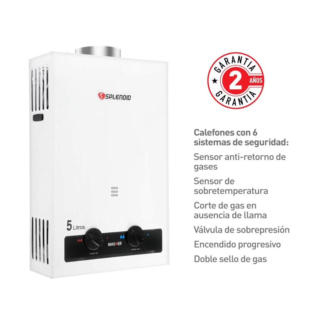 Calefont 5 litros Gas licuado Tiro natural Splendid - Homegas